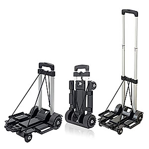 APOXCON Folding Hand Truck, Lightweight Aluminum Luggage Cart with 4 Wheels & Adjustable Handle, 160 lbs Capacity Foldable Dolly Cart for Moving Home Office Shopping Travel Use, Compact and Portable