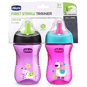 Chicco Sport Spout Trainer, Spill Free Baby Sippy Cup, 9 Months, Pink/Purple,2 Count (Pack of 1)
