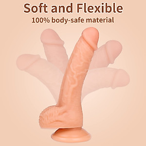 Realistic Dildos, XINBALE 7.3 Inch Dildo with Suction Cup for Hands-Free, Flexible Cock with Curved Shaft and Balls for Vaginal G-spot and Anal Play, Adult Sex Toy for Male & Female, Couples