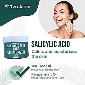 TreeActiv Salicylic Acid Face Moisturizer, 2 fl oz, Acne Treatment Face Cream for Oily Skin with and Tea Tree Oil, For Teens and Adults with Acne Prone Skin and Cystic Acne, 90 Day Supply