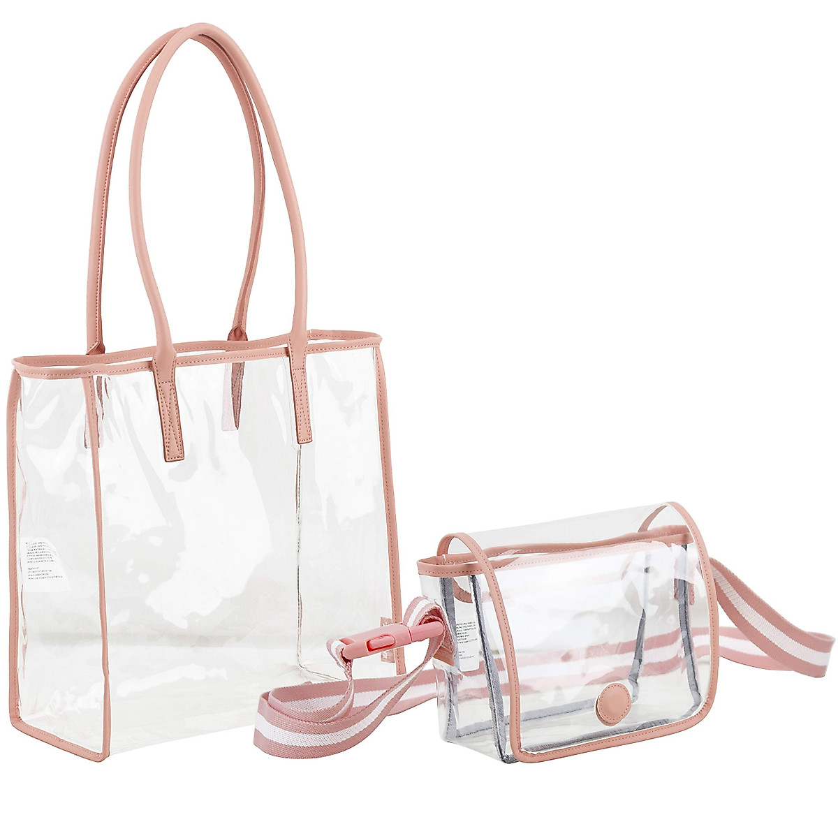 Eastsport Clear Handbag Bundle Set, Heavy Duty PVC Transparent See Through Daypack Tote Bag for College Workplace, Blush