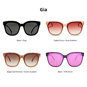 DIFF Gia Designer Oversized Square sunglasses for Women UV400 Protection Protection, Black + Grey
