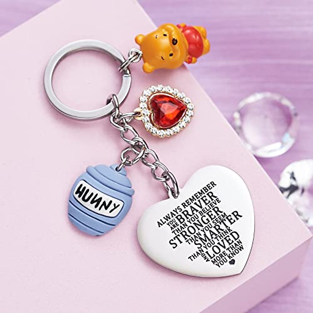 Melix Home Pooh Bear Stuff Keychain Inspirational Gifts You Are Braver Than You Believe Friendship Gift Pooh Bear Keychains