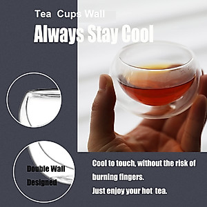 PunPun Bundle: 17oz Large Clear Coffee Mugs (Set of 2) & 8.5oz Shot Glass Coffee Cups (Set of 2) & 2.7oz Tea Cups (Set of 4) Double Wall Designed Glass Cups