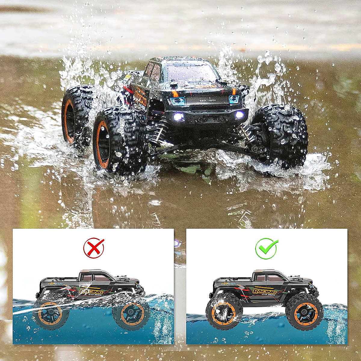 HAIBOXING Remote Control Car 16889, 1:16 Scale 2.4Ghz RC Cars 4x4 Off Road Trucks, Waterproof RTR RC Monster Truck 36KM/H, Toys for Kids and Adults with 2 Batteries 35+ mins Play
