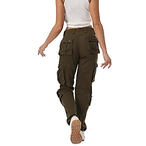 Raroauf Tall Girls Casual Pants for Women's Mid-Rise Cotton Work Cargo Pants Y2K Baggy Tactical Combat Trousers 8 Pockets Army Green Size 38/US 16