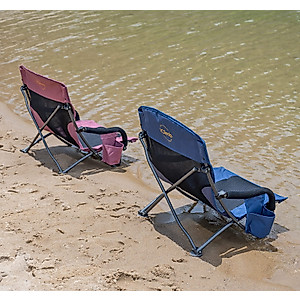 iClimb Low Wide Beach Camping Folding Chair with Side Pocket and Carry Bag (1, Dry Rose)