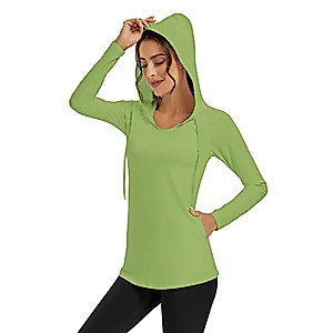 Vodi Mosa Lighweight Thin Hoodies For Women Summer Fall Athletic Hooded Sweatshirts Womens Sun Shirt（Green, L）