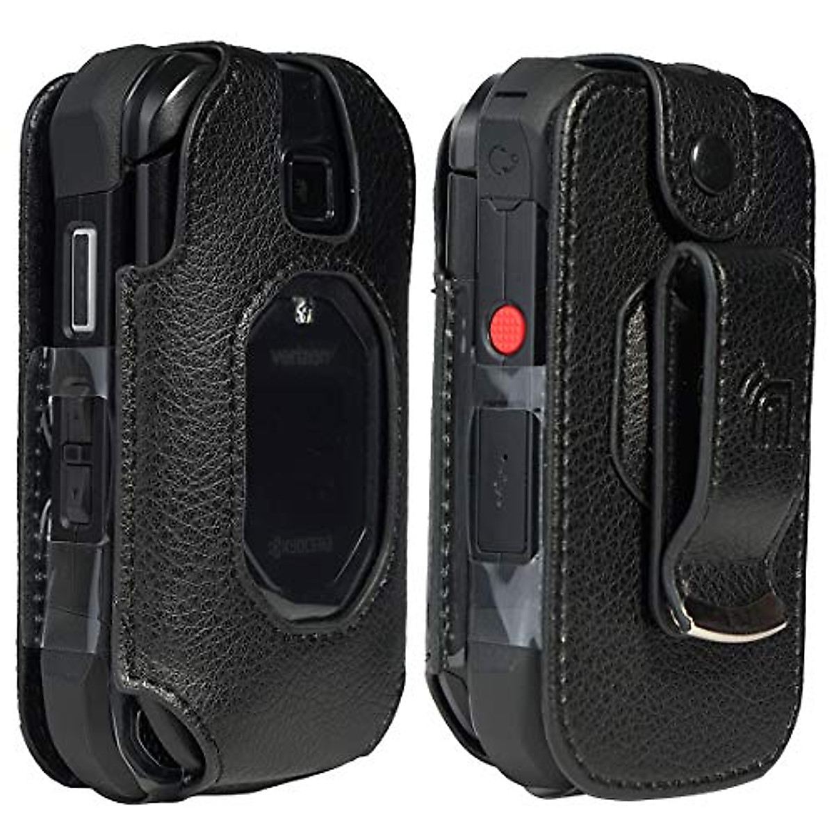 Nakedcellphone Fitted Series for Kyocera DuraXV Extreme, DuraXE Epic, DuraXA Equip Case, Black Vegan Leather Cover with [Built-in Screen Protection] and [Metal Belt Clip] for E4810/E4811/E4830/E4831