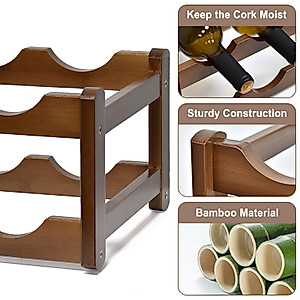 MYITYARD Wine Rack, 2-Tier 6 Bottles Bamboo Wine Cabinet for Countertop, Free Standing Wine Bottle Storage Holder for Home Kitchen Bar Table Top Cellar Basement Pantry, Brown