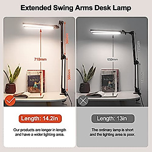 LED Desk Lamp, Desk Lamps for Home Office, 24W 1300lm Double Head Architect Desk Lamp, 28in Swing Arm Desk Light with Clamp, 3 Color Modes 10 Levels Dimmer Light for Working/Reading/Hobby Craft
