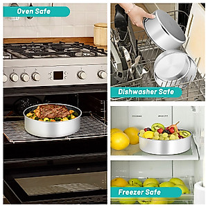 TeamFar 6/8 / 9 Inch Cake Pan, Stainless Steel Round Baking Pan for Cake Brownie Lasagna, Non-Toxic & Heavy Duty, 3” Deep Wall & One Piece, Smooth & Dishwasher Safe-Set of 3