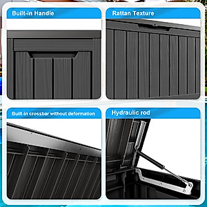 80 Gallon Resin Deck Box, Lockable Waterproof Ourdoor Storage Container for Pool Accessories, Patio Furniture, Cushions, Toys and Garden Tools, Black