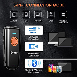 Eyoyo 1D Linear Wireless Barcode Scanner Bluetooth,Fast&Accurate Scanning,Volume Adjust Button,Battery Level Indicator,Mini Portable Pocket Inventory Bar Codes Reader for Computer, Android, iOS Phones