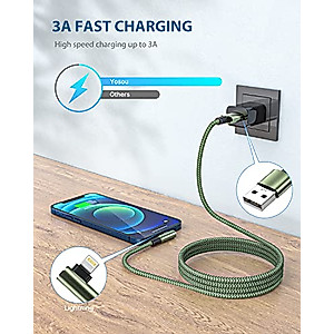 Yosou iPhone Charger 90 Degree 6FT 2Pack, Apple Certified Lightning Cable Braided Fast Charging Cord Right Angle Phone Charger iPhone Compatible with iPhone 13 12 11 Pro XR XS 10 8 7 6 6s - Green