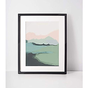 Mountain View, Minimalist Abstract Art, Blue Green Contemporary Wall Art For Home Decor, Modern Boho Art Print Poster, Country Farmhouse Wall Decor 11x14 Inches, Unframed (Mountain View #1)