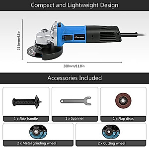 AVID POWER Angle Grinder, 7.5-Amp 4-1/2 inch Electric Grinder Power Tools with Grinding Wheels, Cutting Wheels, Flap Disc and Auxiliary Handle for Cutting, Grinding, Polishing and Rust Removal - Blue