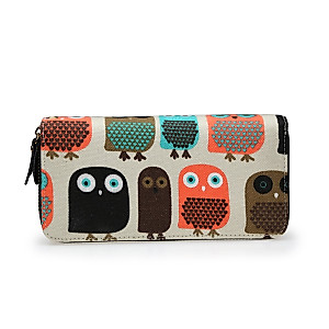 LATH.PIN Women Zipper Wallet Owl Wallet Purse Canvas Phone Card Holder with Coin Pocket and Strap