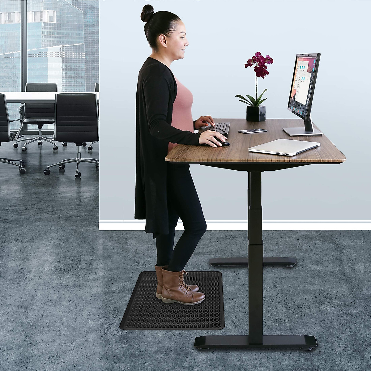 Seville Classics Airlift Cushioned Anti Fatigue Mat Ergonomic Padded Memory Foam Support Rug, for Office Standing Desk, Garage, Kitchen, Home, Black, 36" W x 24" D