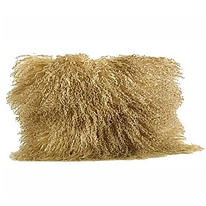 Occasion Gallery Gold Tone Color Real Mongolian Lamb Fur Pillow, Filled. 12 Inch X 20 Inch Oblong
