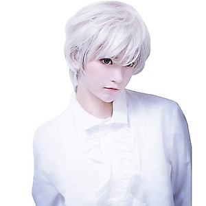 Bokeley Best Gift! Fashion Wig Adult Mens Guy Wig Short Boy Band Wig White Short Perfect for Parties and Daily Life 8inch (White)