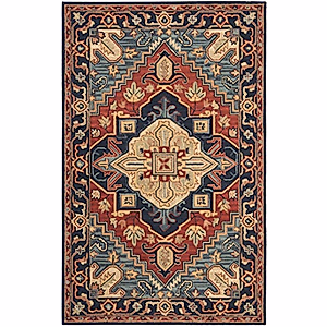 SAFAVIEH Heritage Collection Accent Rug - 4' x 6', Red & Navy, Handmade Traditional Oriental Wool, Ideal for High Traffic Areas in Entryway, Living Room, Bedroom (HG920Q)