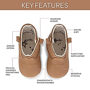 JuJuBe Eco Steps Baby Booties, Western Cowgirl or Cowboy Boots for Babies & Infants, Baby Boy or Baby Girl Shoe, Machine Washable Vegan Leather Baby Shoes, Brulee Brown - 6-9 Months