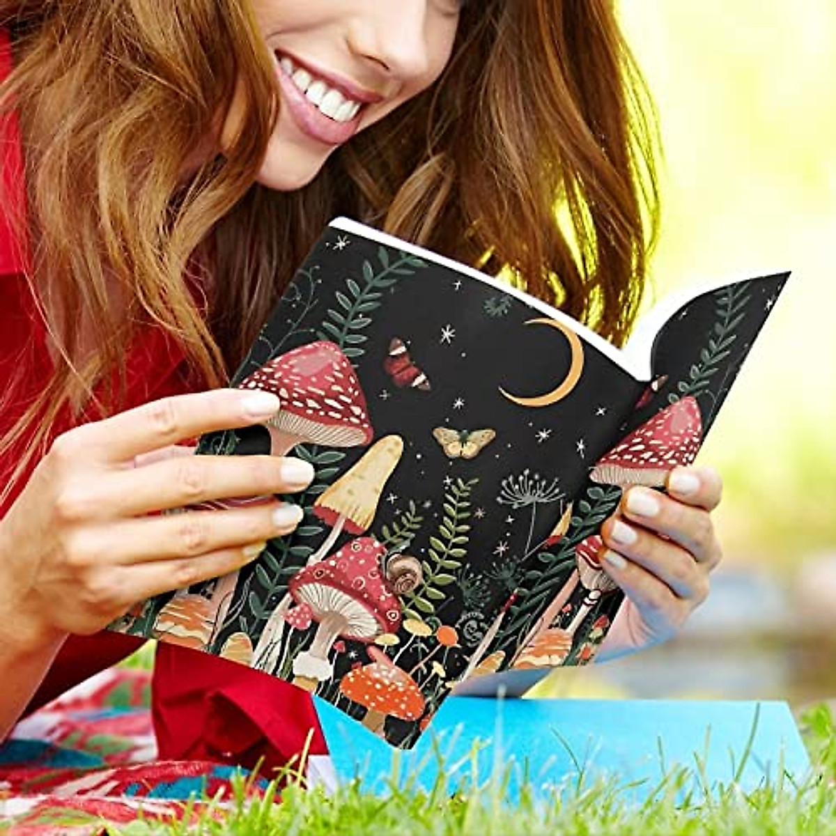 BYCHECAR Mushroom Book Covers for Hardcover Books 9 x 11 Inches, Moon Book Sleeve for Paperback Protector Cover Stretchable Book Sox Book Lovers Gifts