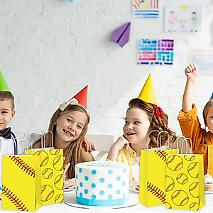 gisgfim 16 Pcs Softball Party Treat Bags Favor Softball Goodie Treat Bags Softball Present Bags Kraft for Sport Softball Theme Birthday Party Decorations Supplies