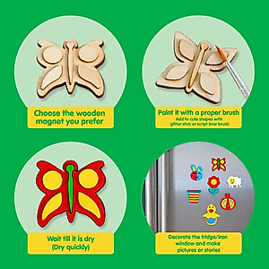 JOYIN 12 Wooden Magnet Creativity Arts & Crafts Painting Kit for Kids, Decorate Your Own Painting Gift for Easter Basket Stuffers, Birthday Parties and Family Crafts, Party Favors for Boys Girls