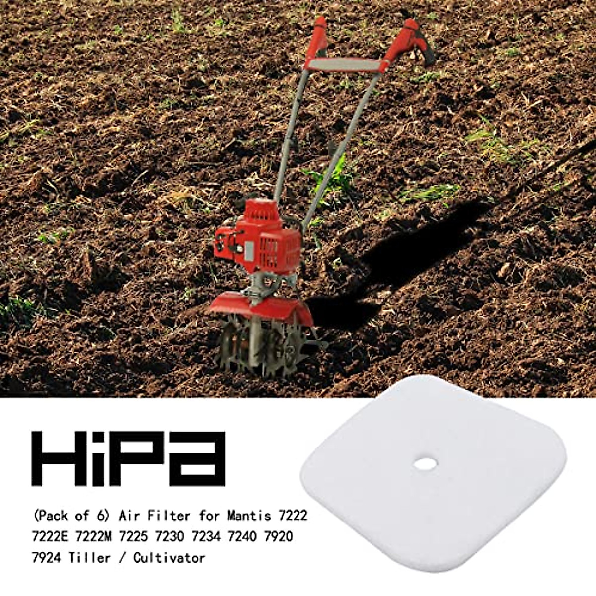 HIPA (Pack of 6) Air Filter for Mantis 7222 7222E 7222M 7225 7230 7234 7240 7920 7924 Tiller/Cultivator
