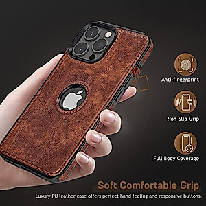 LOHASIC Logo Visible for iPhone 13 Pro Max Case, Premium Leather Slim Luxury Elegant PU Flexible Non-Slip Grip Protective Cover Men Women Phone Cases for iPhone 13 Pro Max 6.7" (2021) - Brown