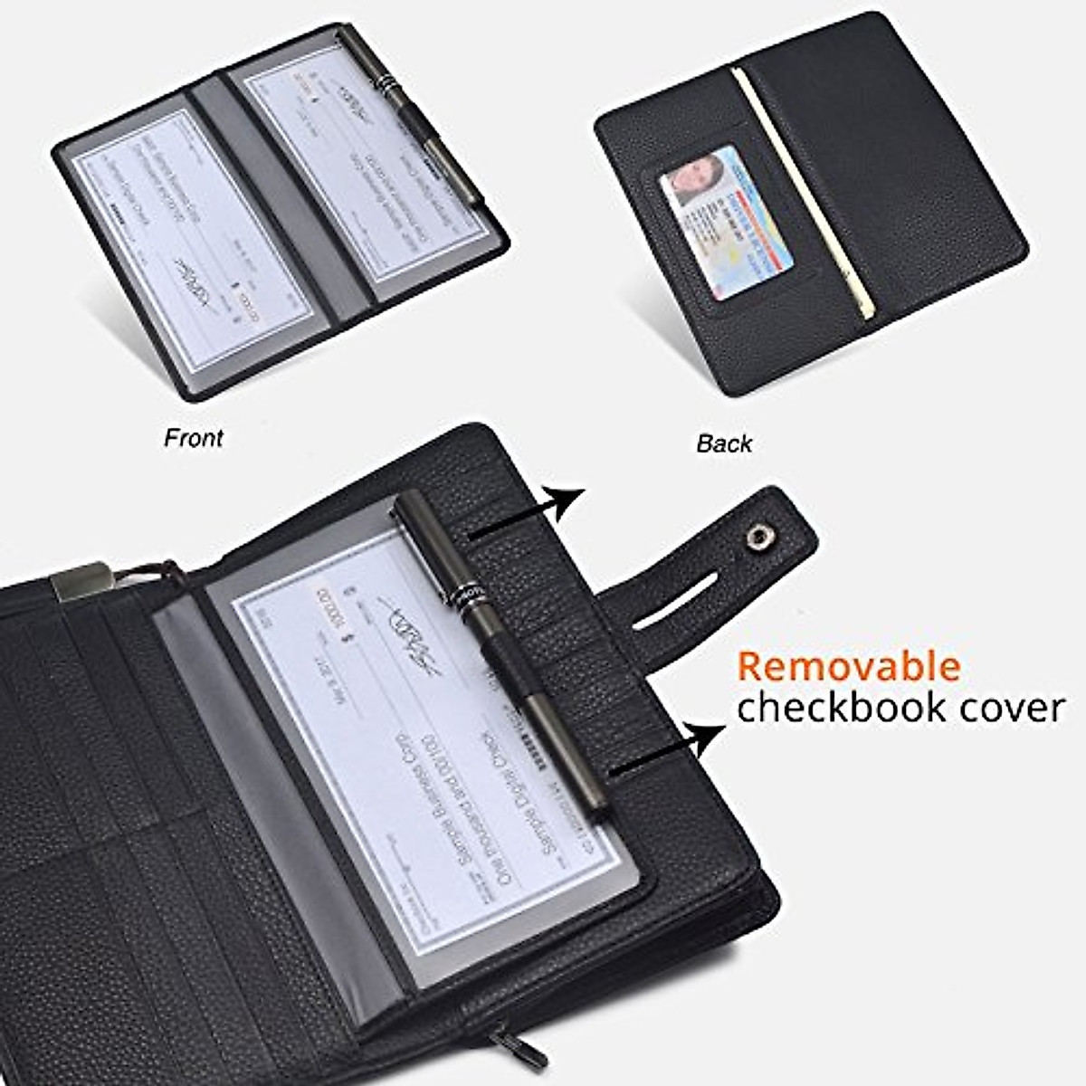 Bveyzi Women's Big Fat Rfid Leather Wristlet Wallet Organizer Large Phone Checkbook Holder with Zipper Pocket (Black)