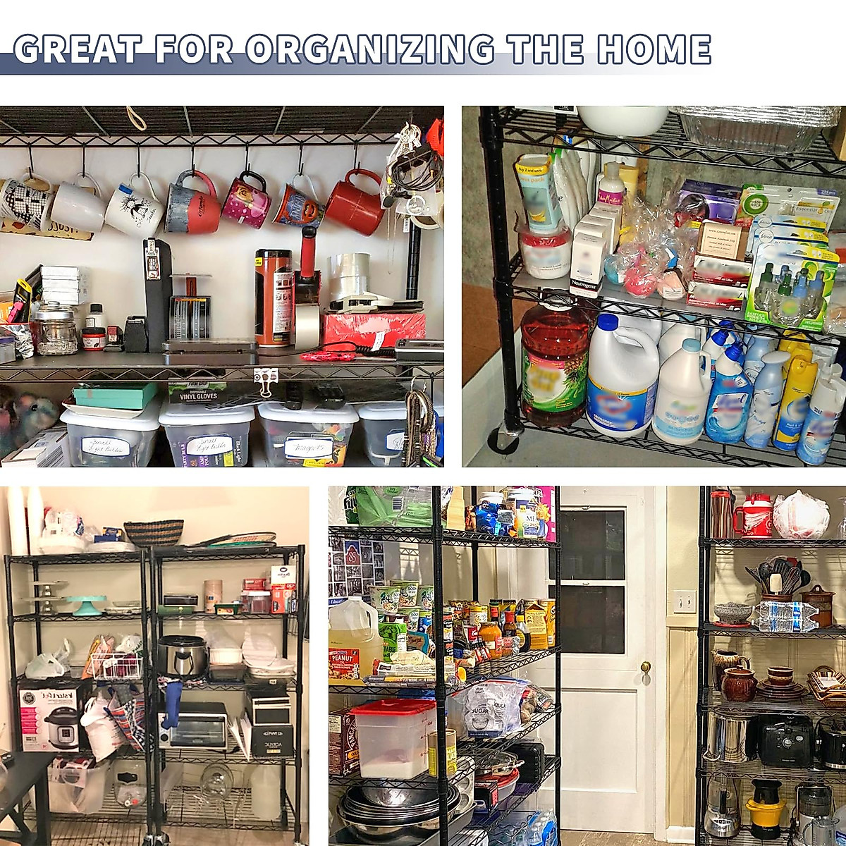 YYkokocat 5-Tier Wire Shelves 61" H x 30" x 14" Metal Storage Shelves Adjustable Wire Shelving Rack with Wheels & Leveling Feet NSF Metal Shelf Unit for Kitchen Pantry, 1200Lb Capacity, Black