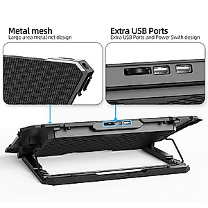 KYOLLY Upgrade Laptop Cooling Pad,Gaming Laptop Cooler with 5 Quiet Fans,2 USB Ports,5 Adjustable Stand Height,Blue LED Lights,for 15.6 Inch Laptops