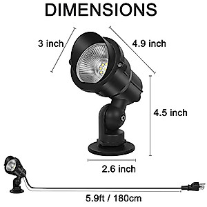 Spotlight Outdoor 6W 2700K-6500K LED Spot Lights Outdoor Indoor for House Flag Yard Tree Garden Décor, Led Landscape Lights Plug in Outdoor Lights 5.9ft Cord with US 3-Plug IP66 Waterproof 1 Pack