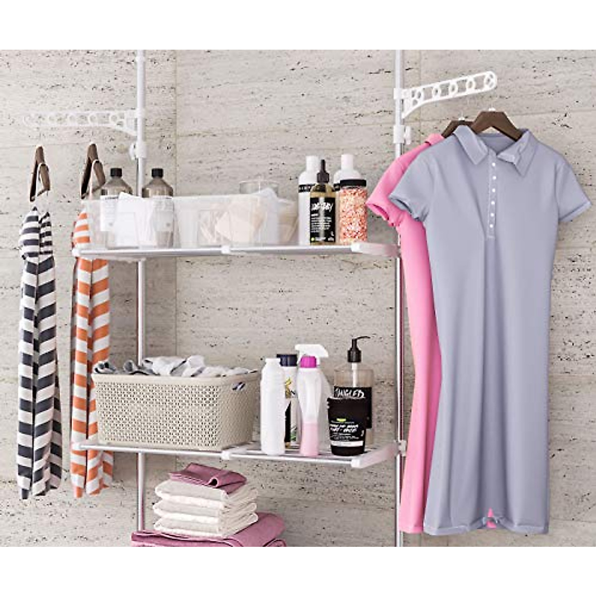 Skywin Over The Toilet Storage Shelf, Easy to Assemble Bathroom Storage, Height and Width Adjustable, Great Toilet Shelf Organizer, No Drill Required (White)