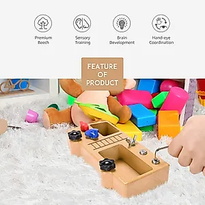 LUEUR Montessori Toys for Toddlers - Screw Driver Board for kids, Basic Skills Educational Learning Sensory Toy, Wooden Fire Truck Montessori Materials for kids over 3 Year Olds, Preschool, Classroom…