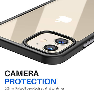 TOZO Compatible for iPhone 12 Mini Case 5.4 inch Hybrid PC+TPU Soft Grip Matte Finish Clear Back Panel Thin Cover with Black