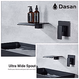 DASAN Wall Mount Waterfall Bathroom Faucet Matte Black in Wall Sink Faucet, Single Handle Wall Mounted Modern Faucet for Bathroom with Upgraded Rough in Valve