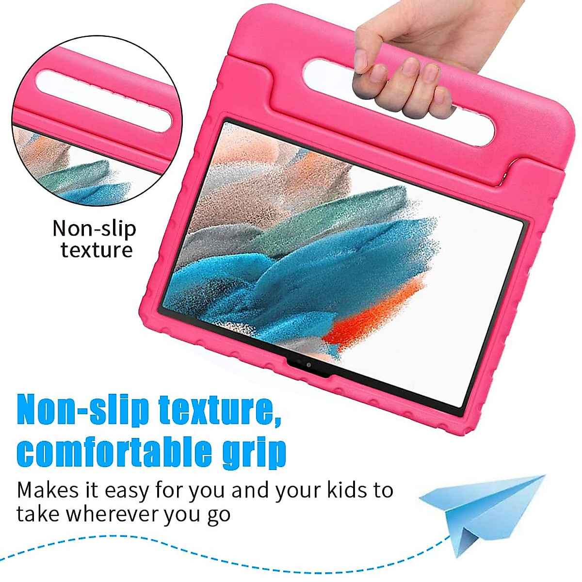 BOWOSEN Kids Case for Samsung Galaxy tab a8 10.5 Inch, Heavy Duty Shockproof Rugged Case with Handle Holder, Samsung Galaxy tab a8 10.5 Tablet Case 2022 (x200/205/207). Pink