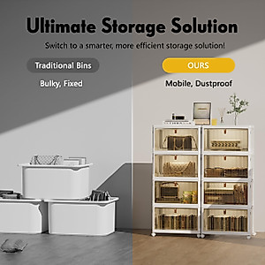 Closet Organizers and Storage, 70Qt Stackable Plastic Storage Bins with Lid, Foldable Storage Containers with Wheels, Organization and Storage Boxes for Clothes, Office Supplies, Snacks (23Qt × 3)