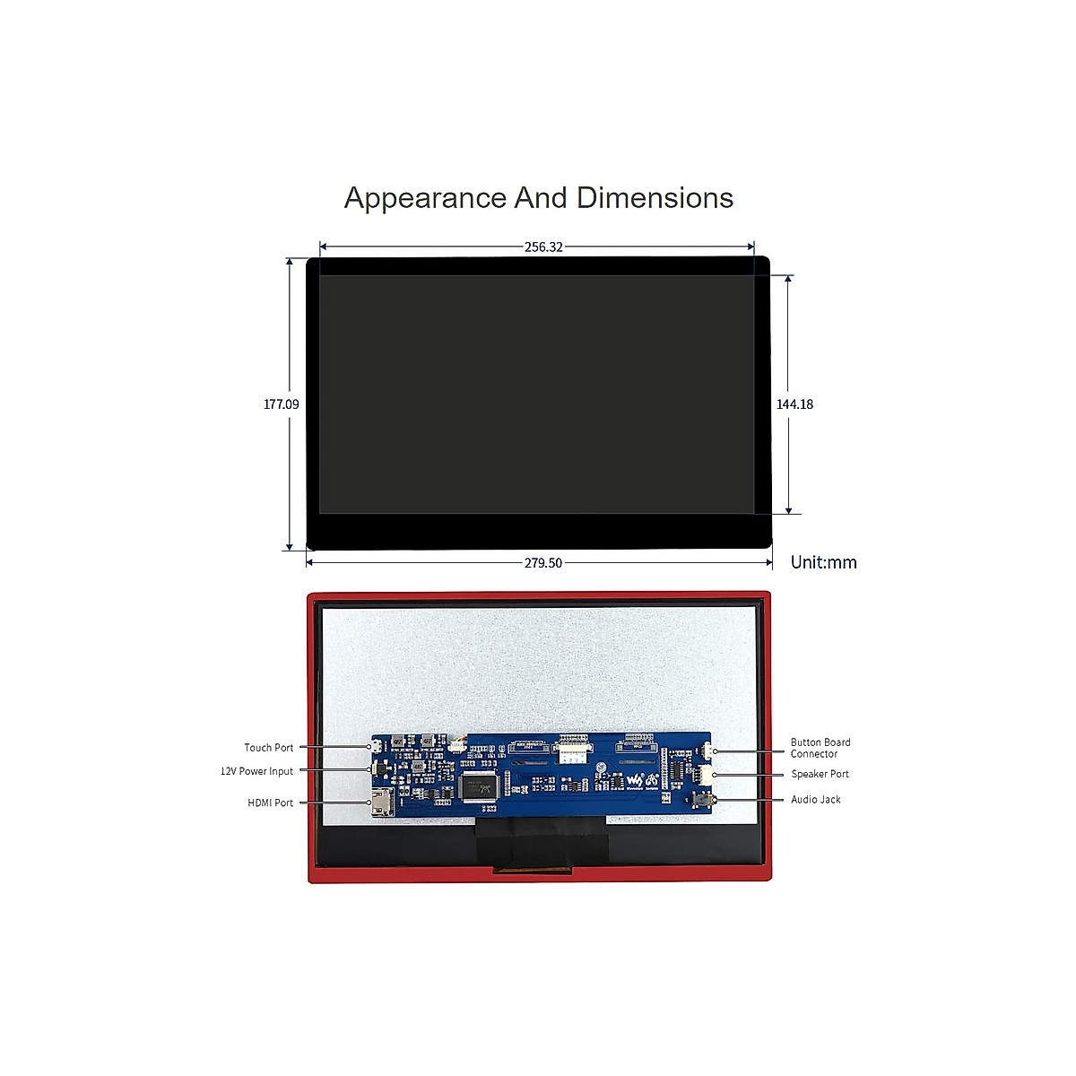 waveshare 11.6inch Capacitive Touch LCD Screen Compatible with Raspberry Pi4B/3B+/3A+/2B/B+/A+/Zero/Zero W/WH/Zero 2W CM3+/4 1920×1080 Resolution HDMI IPS Supports Jetson Nano/Windows