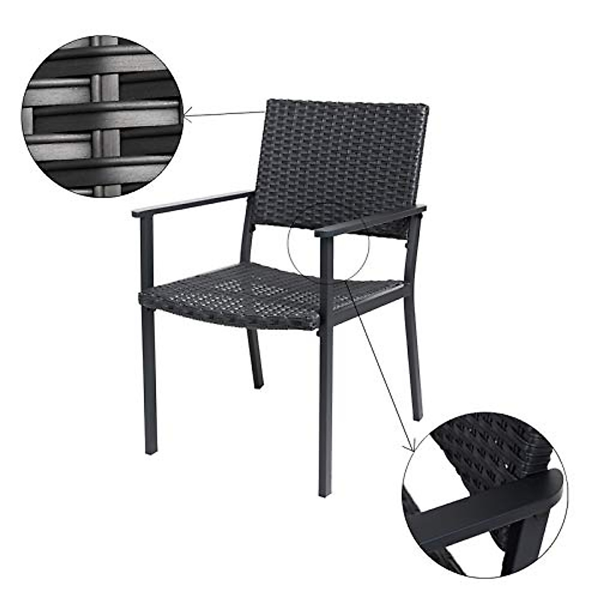 C-Hopetree Outdoor Dining Chair for Outside Patio Table, Metal Frame, Black All Weather Wicker