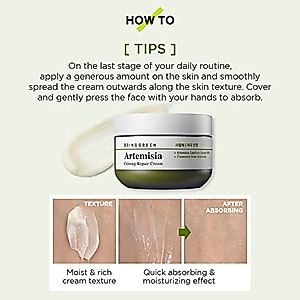 BRING GREEN Artemisia Calming Repair Cream - Daily Skincare Routine for Redness Relief, Soothing Sensitive, Irritated Skin with Salicylic Acid 2.53 fl.oz, 75ml