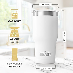 Beast 30 oz Tumbler Stainless Steel Vacuum Insulated Coffee Ice Cup Double Wall Travel Flask (Arctic White)