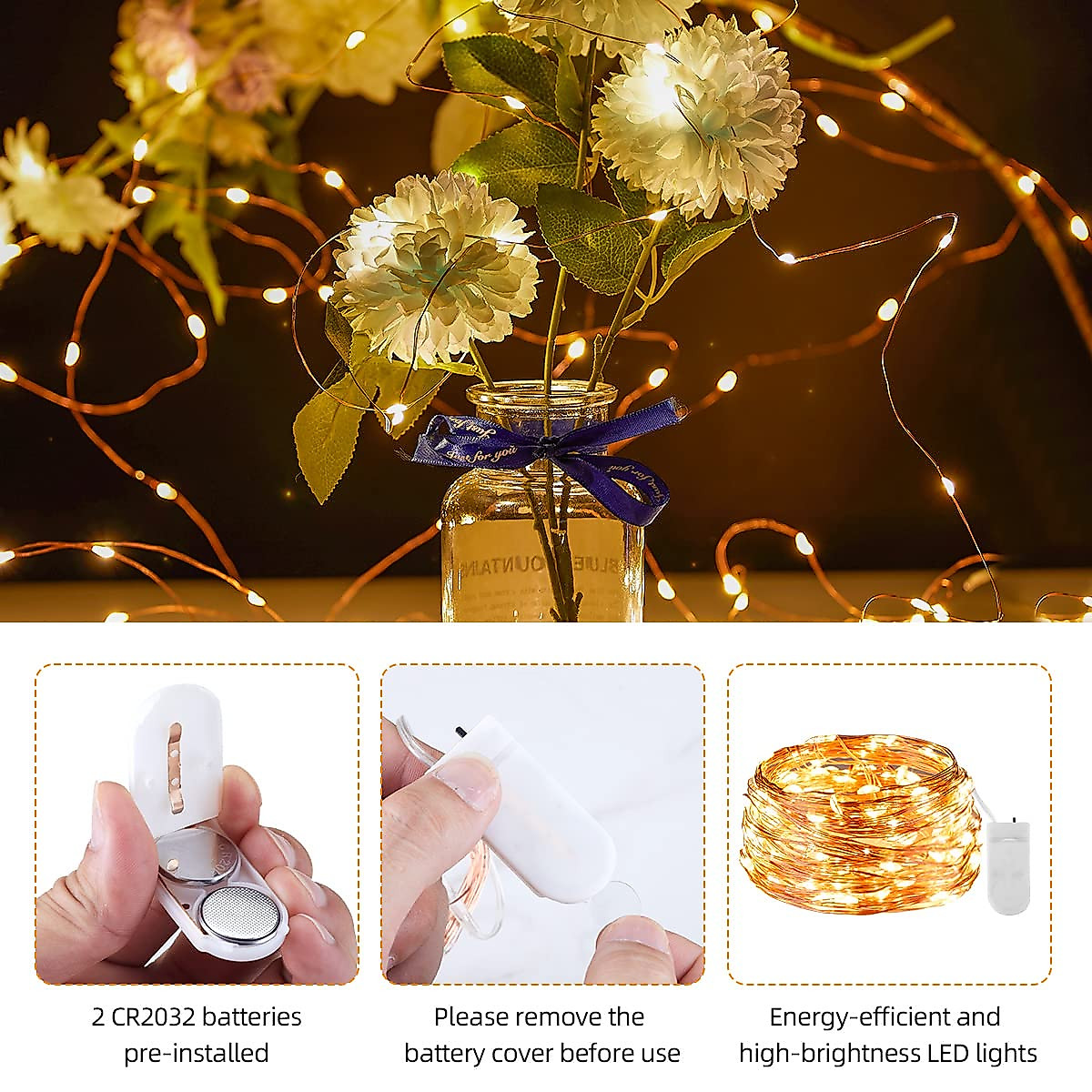Ariceleo Battery Operated String Lights, 6 Packs 6.5ft 20 LEDs Mini Silver Wire Battery Powered Firefly Fairy String Lights for Wedding Bedroom Festival Party Christmas Table Decorations(Warm White)
