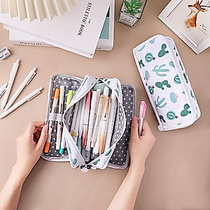Oyachic Large Pencil Case Big Capacity Pencil Pouch 3 Compartments Pen Bag Canvas Pen Holder Box Zipper Cosmetic Makeup Bag Storage Organizer Stationary Bag for Office Supplie