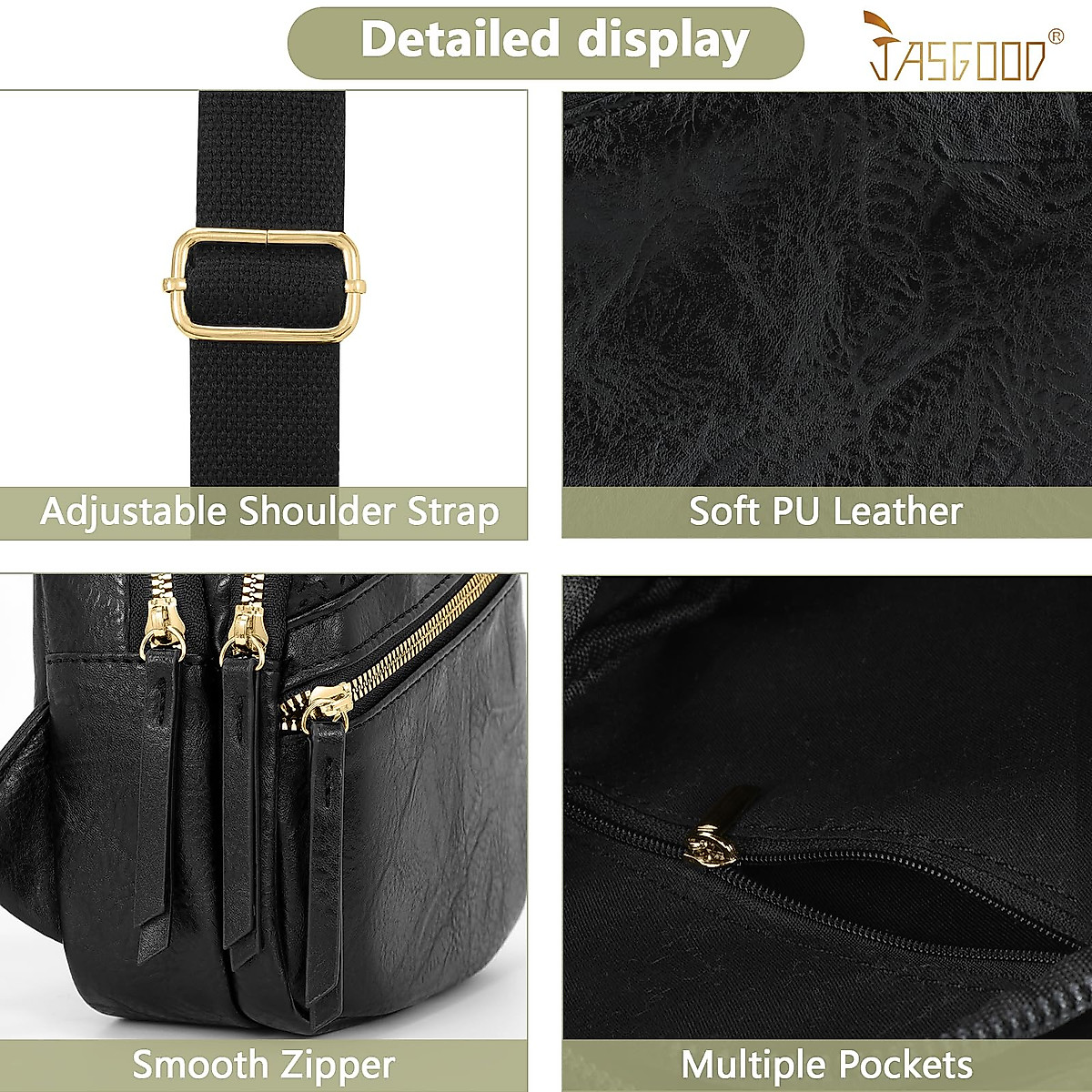 JASGOOD Small Sling Bag for Women Trendy Crossbody Bags Leather Fanny Packs for Women Chest Bag Gift Sling Purse for Traveling,Black