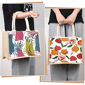 12 Pieces Burlap Tote Bags Set White and Jute Tote Bag with Handles Blank Large Burlap Reusable Grocery Bags Water Resistant for Bridesmaid Gift Shopping DIY Bags, 14.57 x 10.24 x 6.69 Inches